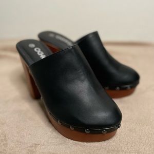 ocho toros | Shoes | Brand New Wood Sole Studded Black Platform Mules ...